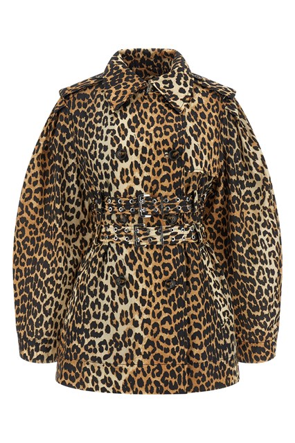 Ganni 'leopard duchesse nylon short' trench coat available on julian ...
