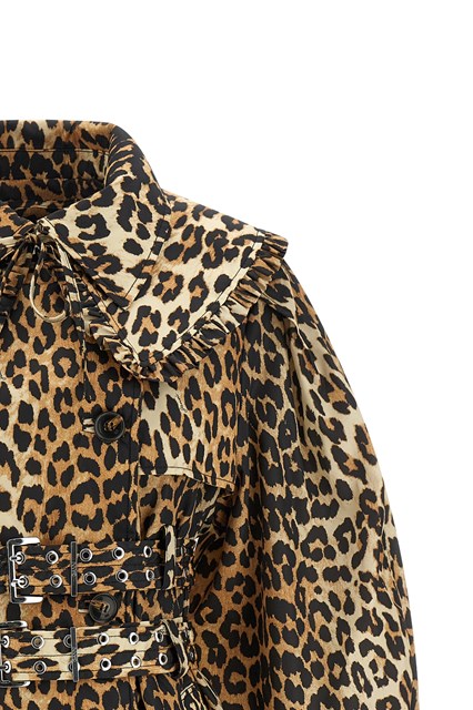 Ganni 'leopard duchesse nylon short' trench coat available on julian ...